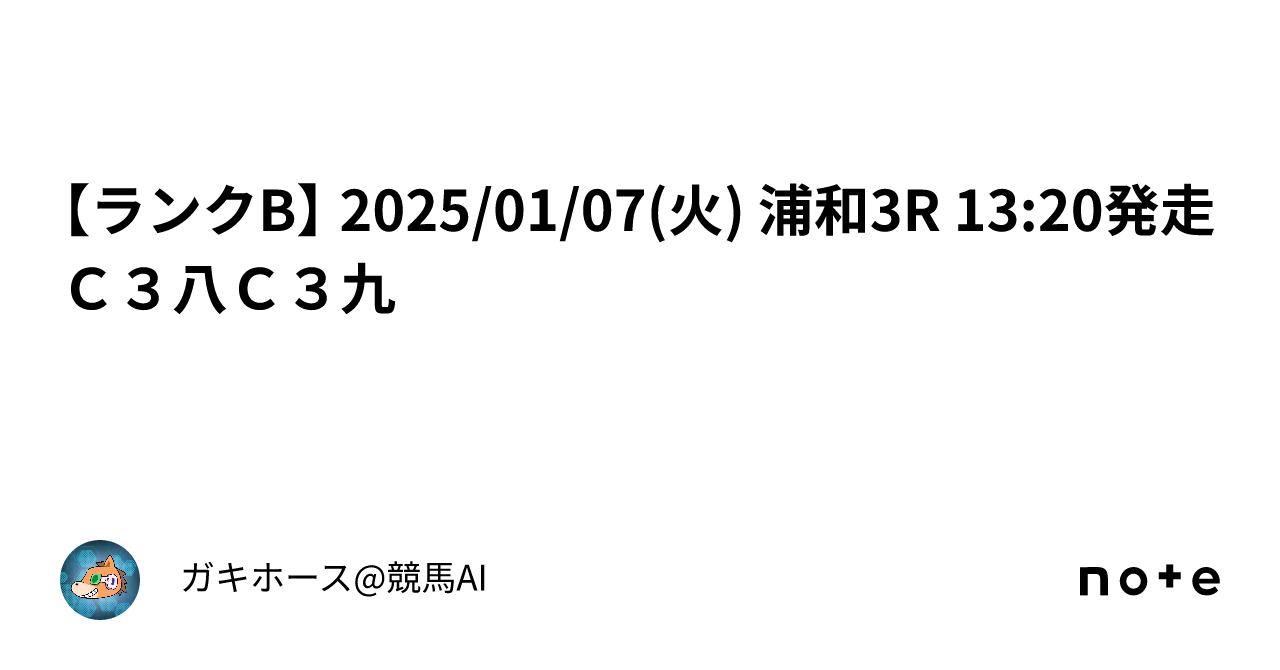 【ランクB】 2025/01/07(火) 浦和3R 13:20発走 C3八C3九｜ガキホース@競馬AI