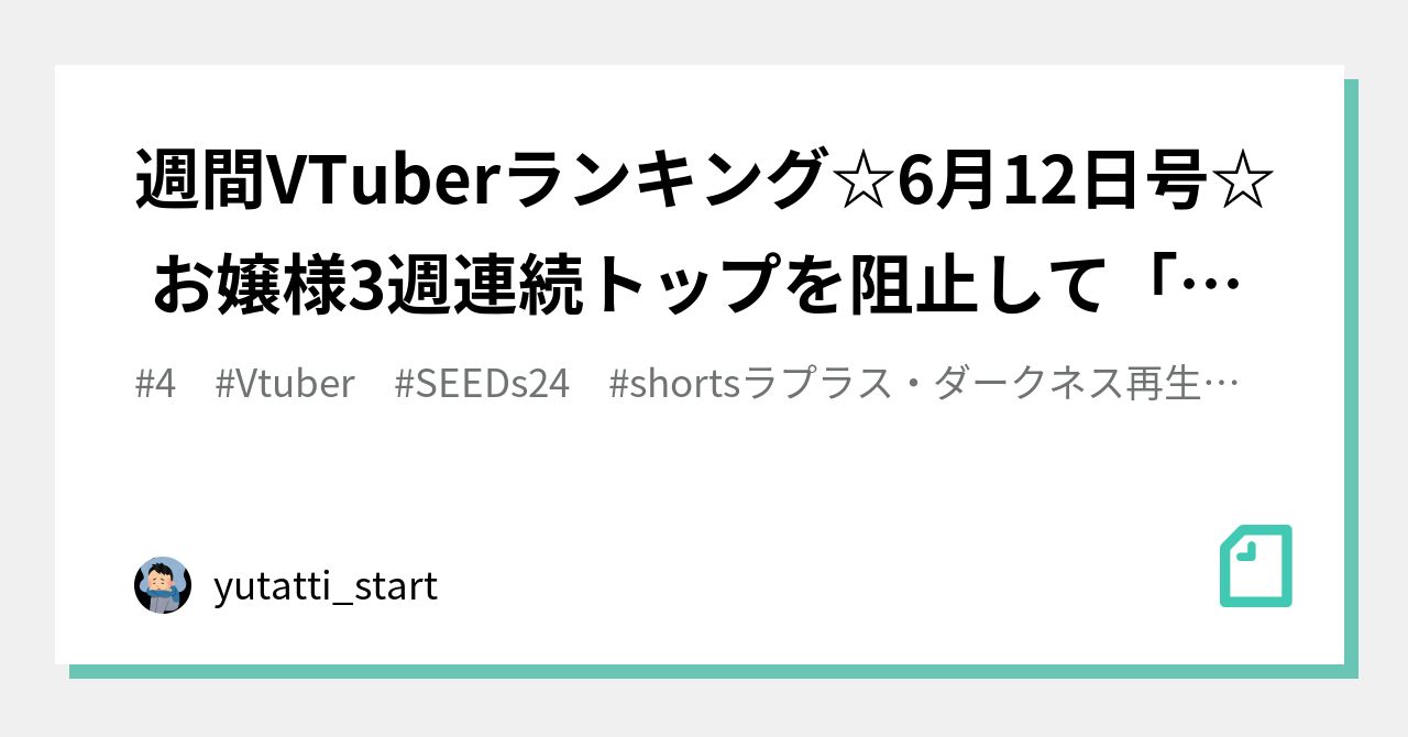 週間VTuberランキング☆6月12日号☆ お嬢様3週連続トップを阻止して「ホロライブ・オルタナティブ」が1位に | PANORA｜yutatti_start