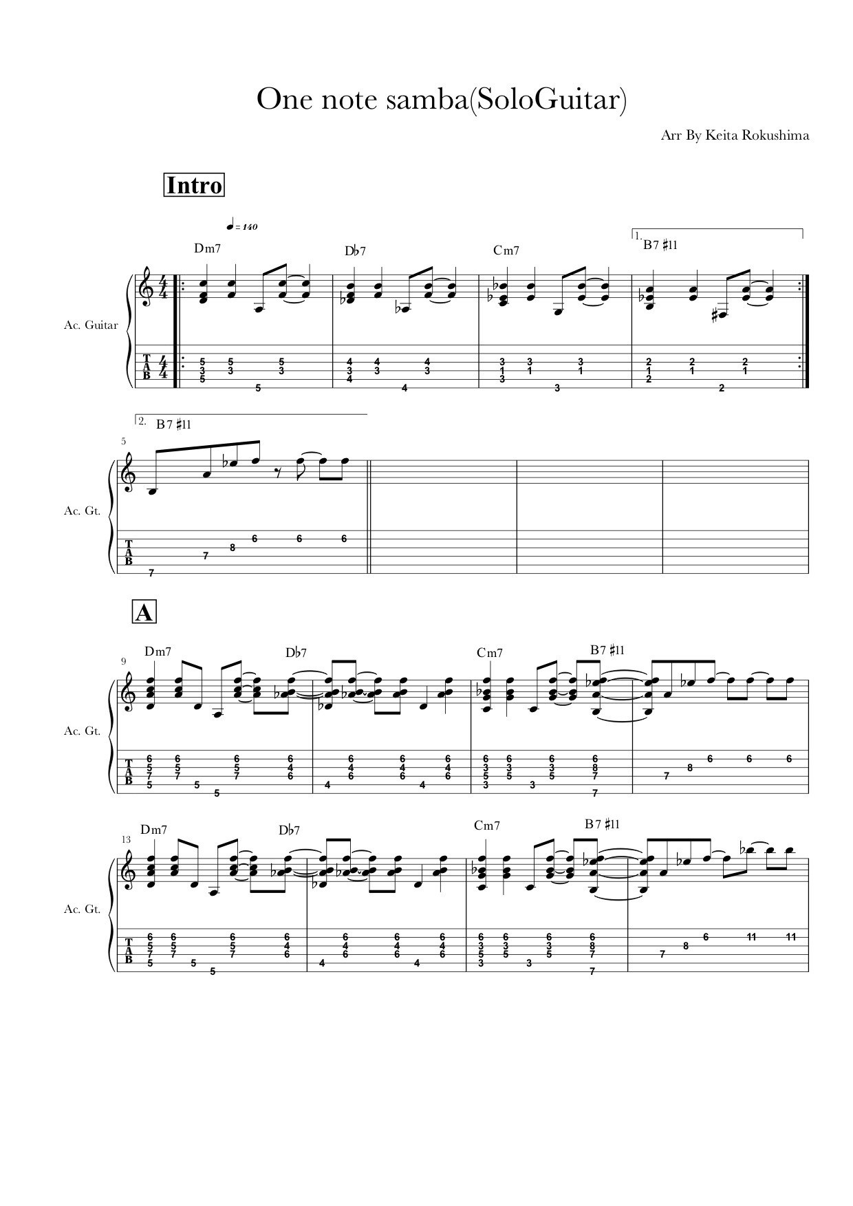 Vol.5【GuitarTAB】One Note Samba（Samba de Uma Note So'）｜Rockn